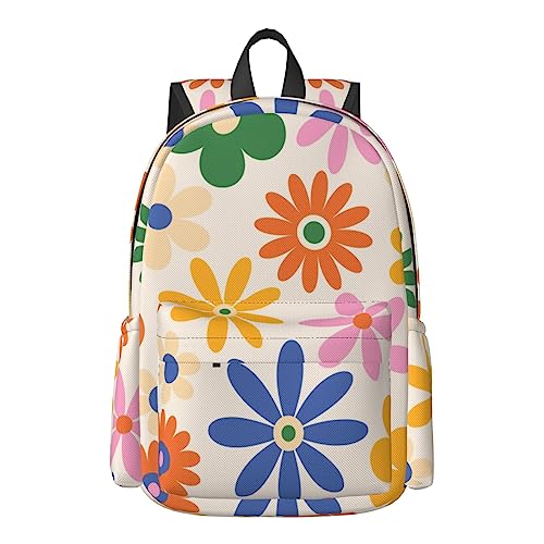Delerain 17 Inch Backpack 70s Daisy Flowers Laptop Backpack School Bookbag Shoulder Bag Casual Daypack For School/Camping/Hiking/Picnic/Beach/Travel
