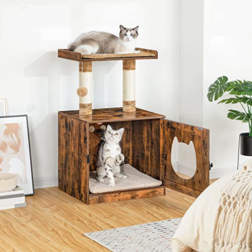 HOOBRO Litter Box Enclosure with Cat Tree Tower, Litter Box Furniture Hidden with Cute Entrance, Private Washroom with Sisal Scratching Posts, Cat Head Door and Large Platform, Rustic Brown BF11MW03
