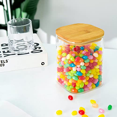 Diamond Star Airtight Glass Jar with Bamboo Wood Lid Kitchen Food CanistersĀ Glass Storage Container for Pantry(Square(4" X 5.7"))