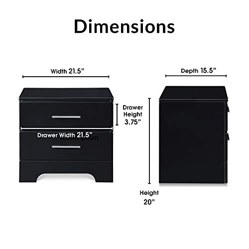 ClickDecor Hudson End Side Nightstand with 2 Drawers, Wooden Accent Table for Bedroom with Matte Chrome Handle, Black