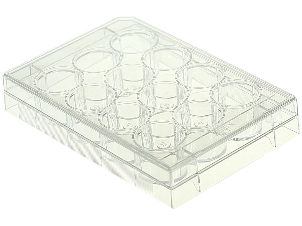 Nest Scientific 712001 Polystyrene 12 Well Cell Culture Plate, Flat Bottom, Tissue Culture Treated, Sterile, Clear, 1 per Pack, 50 per Case (Pack of 50)