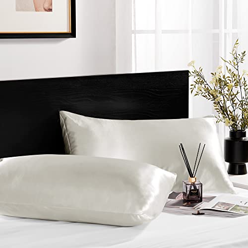 Deconovo Grey Silk Pillowcase Envelope Closure - Satin Pillowcase for Hair and Skin, King Size Set of 2, 20x40 Inch Pillow Protectors (Grey, 20x40 Inch, 2 Pack)