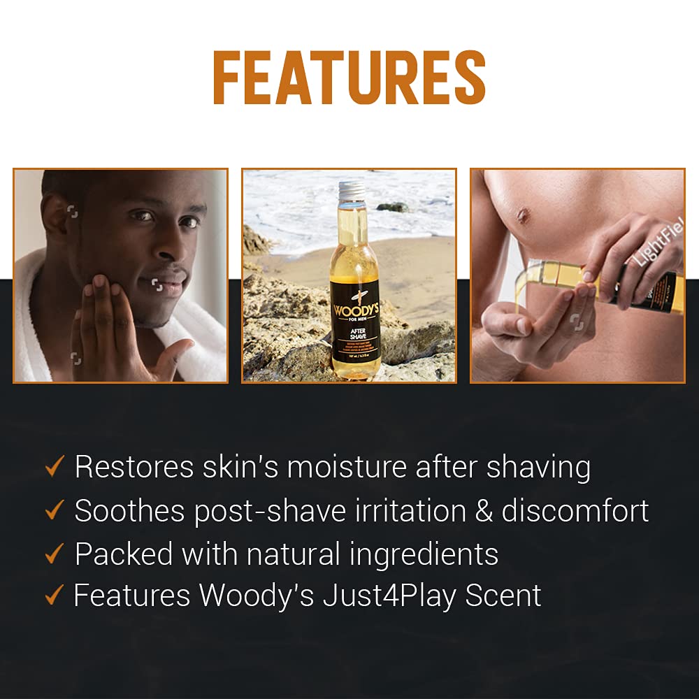 Woody's Aftershave, Soothing Post-Shave Tonic for Men With Aloe Vera, Calendula, Chamomile, and Monoi Oils, 6.3 Fl Oz