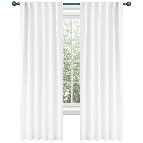 Deconovo Pure White Curtains for Living Room, Back Tab and Rod Pocket Curtain for Bedroom 84 Inches Long, 52x84 Inch, 2 Panels