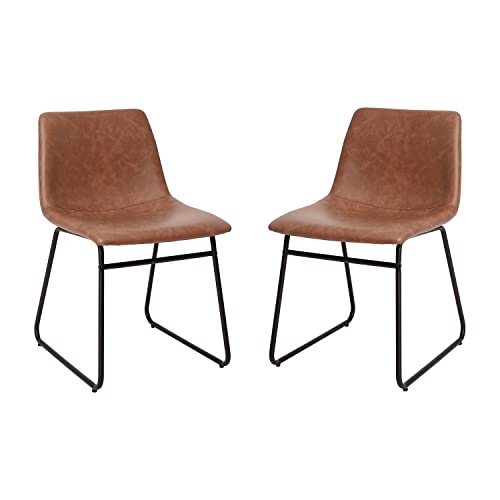 Flash Furniture Butler 18 Inch Commercial Grade LeatherSoft Dining Table Height Chair, Mid-Back Black Sled Base with Light Brown LeatherSoft Upholstery, Set of 2