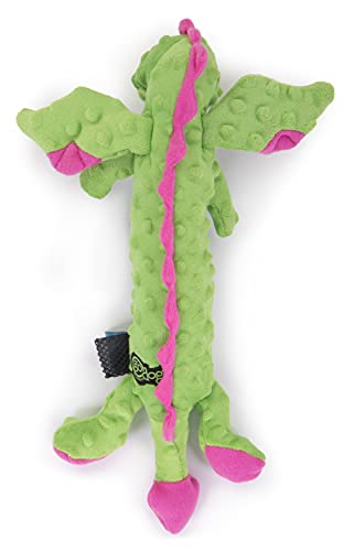 goDog Bubble Plush Skinny Dragons Squeaky Plush Dog Toy, Chew Guard Technology - Green, Large