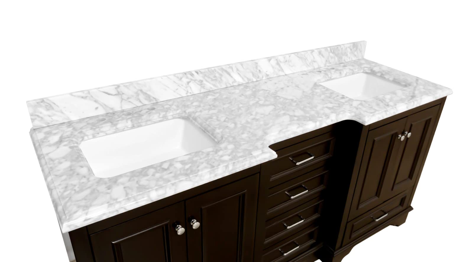 Kitchen Bath Collection Nantucket 72-inch Double Bathroom Vanity (Chocolate/Carrara): Includes Chocolate Cabinet with Authentic Italian Carrara Marble Countertop and White Ceramic Sinks