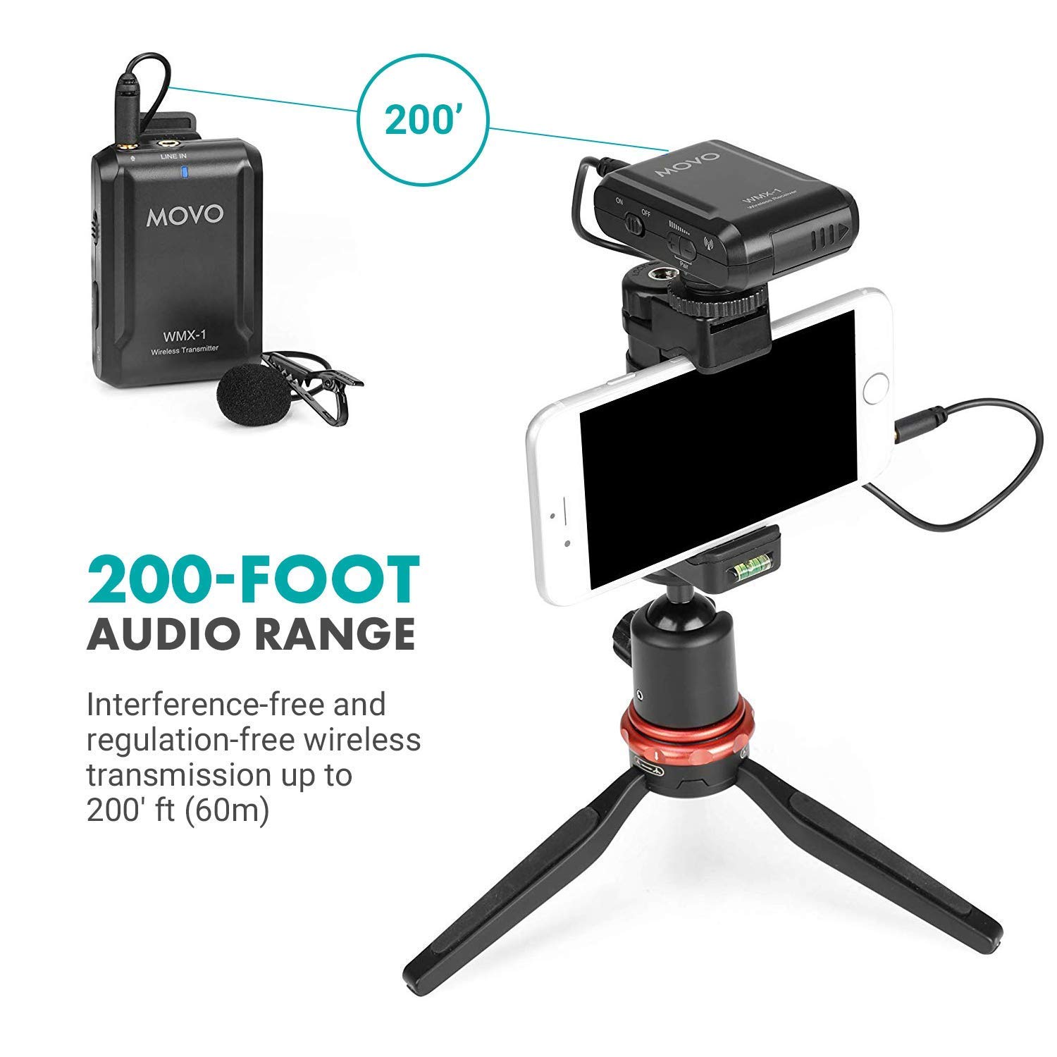 WMX-1 Lightning Connector Dongle Bundle - Wireless Lavalier Microphone Compatible with Apple iPhone, iPad Smartphones and Tablets - Optimized for Microphones/Pro Audio
