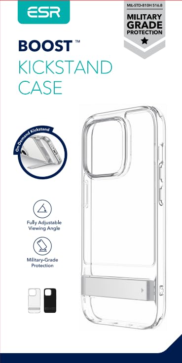 ESR for iPhone 14 Pro Max Case, 3 Stand Modes, Military-Grade Drop Protection, Supports Wireless Charging, Slim Back Cover with Stand, Phone Case for iPhone 14 Pro Max, Metal Kickstand Case, Clear