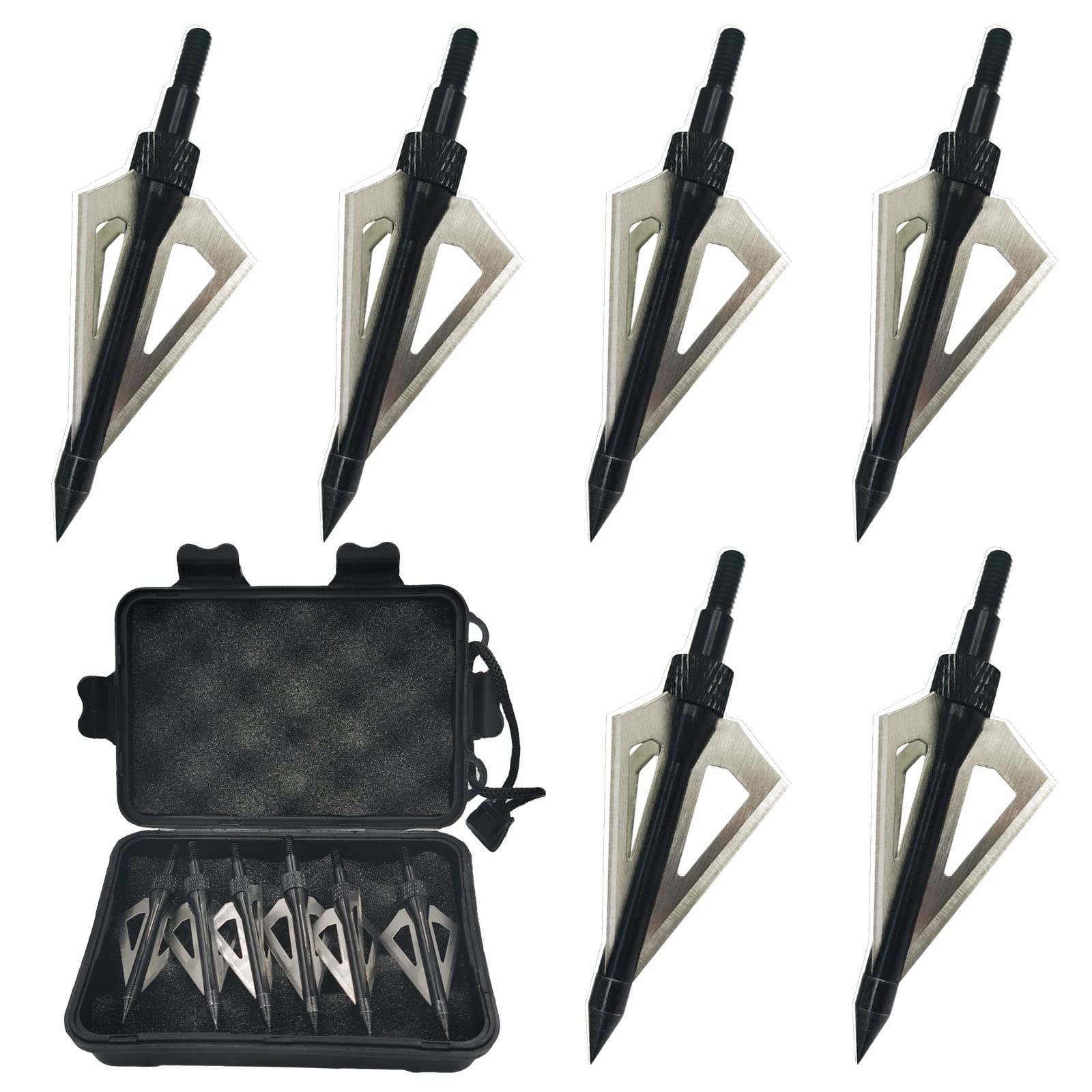 Archery Broadheads Hunting 3 Blade Archery Arrowhead 100 Gerling Threaded Spiral Head 6PCS (Black)