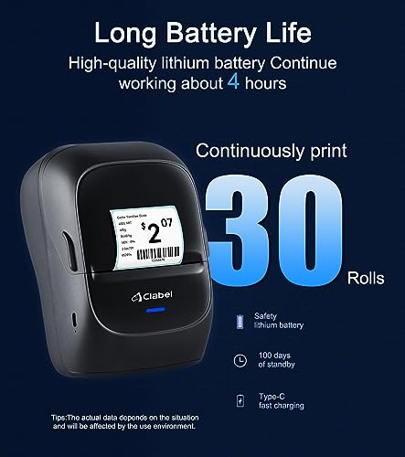 CLABEL Barcode Label Printer, 221B Bluetooth Thermal Label Maker Printer for Addresses, Business, Clothing, Labeling, Mailing, Compatible with Android & iOS System, with 1 Roll Label