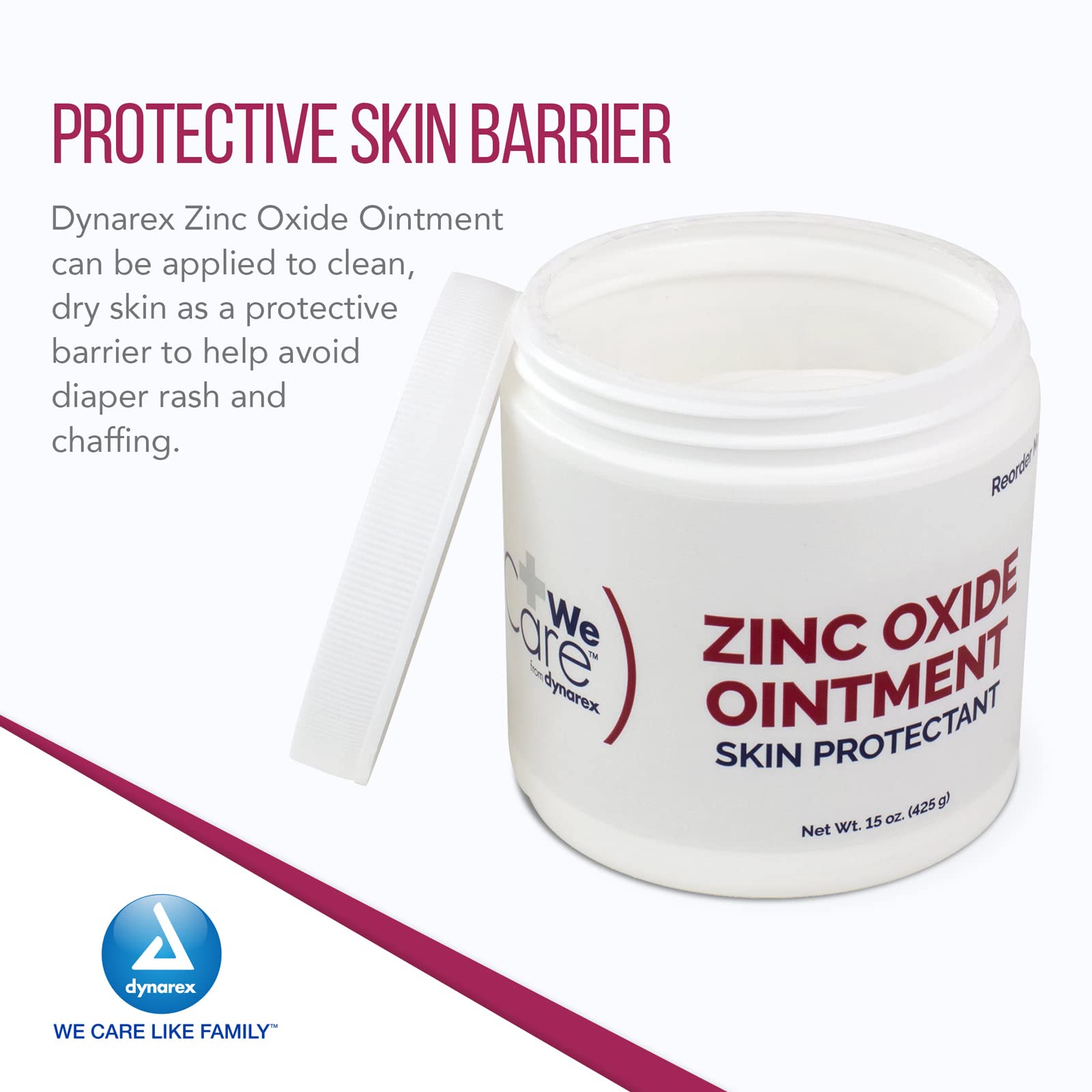Dynarex Zinc Oxide Ointment, Soothes, Prevents, and Relieves Diaper Rash, Chaffed Skin, and Irritation, White, 1 Count - 15 oz. Jar of Ointment