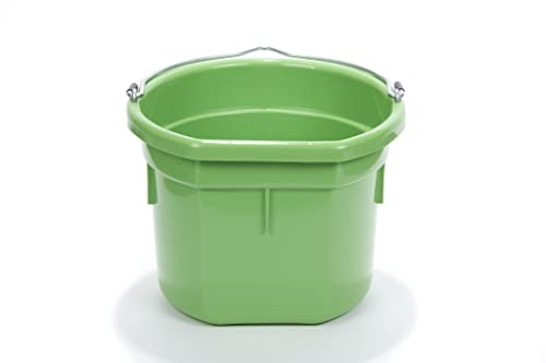 Little Giant® Flat Back Plastic Animal Feed Bucket | Animal Feed Bucket with Metal Handle | Horse Feed & Water Bucket | 8 Quarts | Lime Green