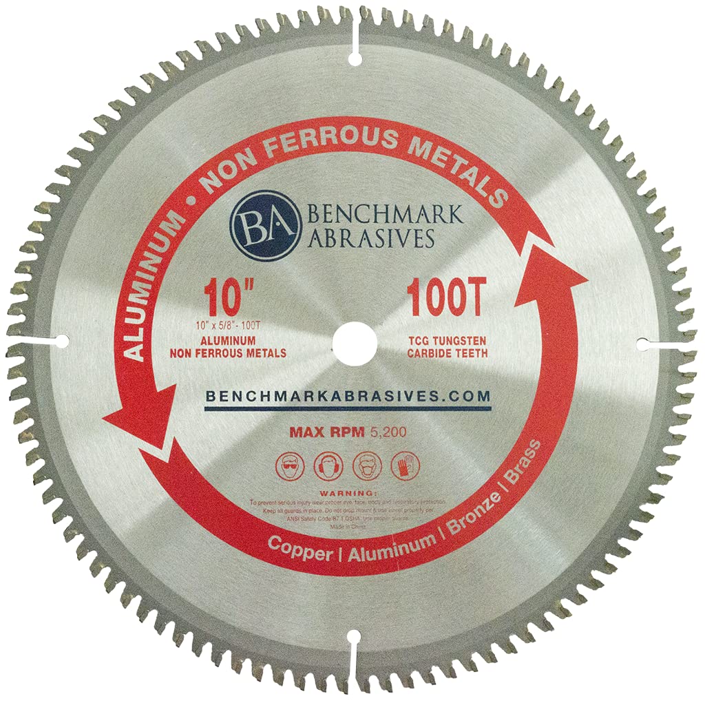 Benchmark Abrasives 10" TCT Saw Blade with 5/8" Arbor, Circular Saw Blades for Cutting Plastic Aluminum Non-Ferrous Metals Fiberglass, Smooth Cutting โ(10" - 100 Teeth)