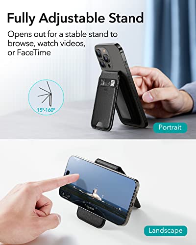 ESR MagSafe Wallet (HaloLock), iPhone Wallet with Adjustable Stand, Magnetic Wallet for iPhone 14/13/12 Series, Not for iPhone 13/12 mini, 3 Card Holder, MagSafe Accessories, Vegan Leather, Black