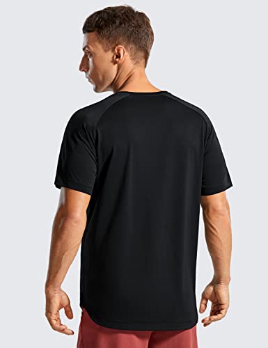 CRZ YOGA Men's Lightweight Short Sleeve T-Shirt Quick Dry Workout Running Athletic Tee Shirt Tops Black Large