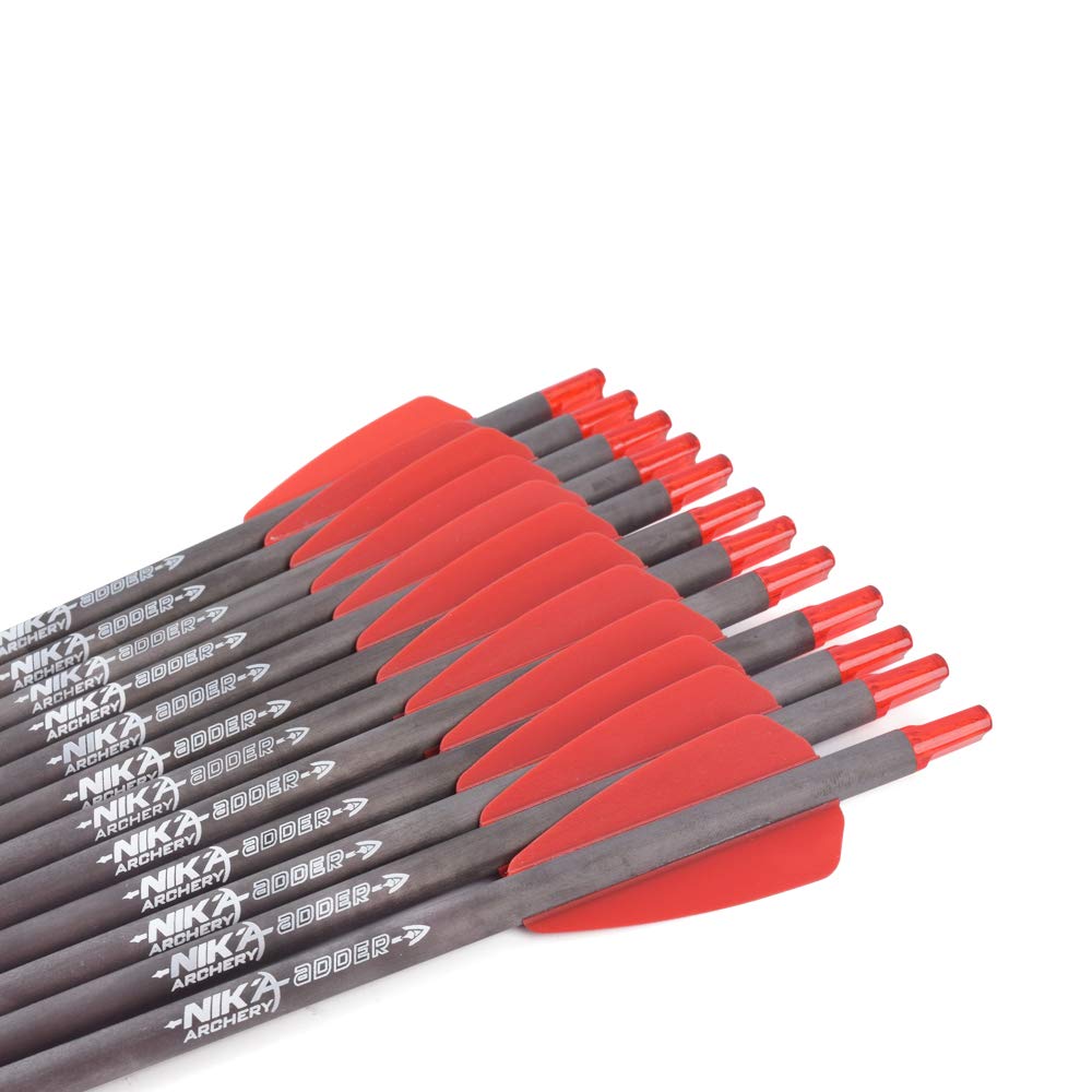 Archery Crossbow Hunting Practice 7.5" inch R9 Crossbow Bolts Carbon Arrows 2" Red Vanes with 100grain Broadhead for Hunting Shooting Targeting 12PCS