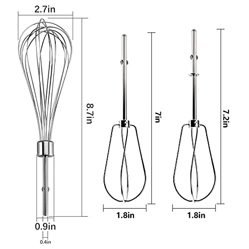 Fetechmate KHM2B W10490648 Hand Mixer Turbo Beaters (2 Pack) & KHMPW Stainless Steel Pro Whisk(2 Pack)-Replace AP5644233, PS4082859, KHM2B, KHM512BM