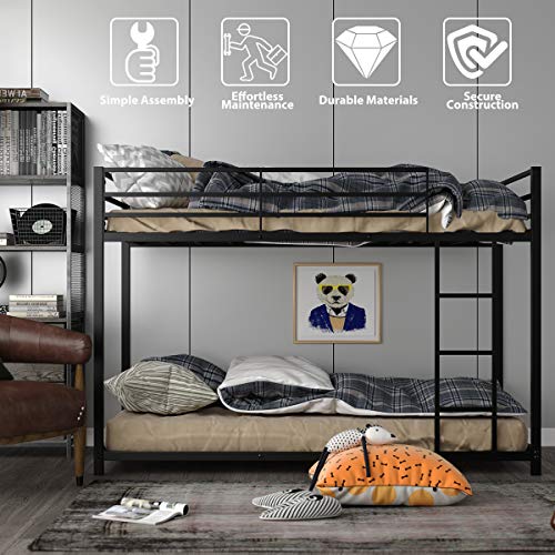 Giantex Metal Bunk Bed Twin Over Twin, Classic Bunk Bed Frame with Safety Guard Rails & Side Ladder, Heavy Duty Space-Saving Design, Easy Assembly, Bunk Bed Frame for Kids (Black)