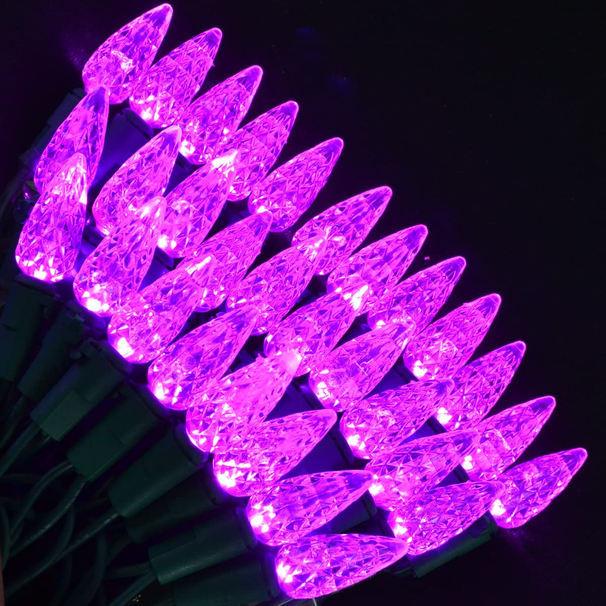 Joiedomi 150 LED Purple Faceted C6 Halloween String Lights 48.7FT Green Wire for Indoor Outdoor Holiday Décor Halloween Event Decoration, Tree, Eaves, Haunted House Theme Party