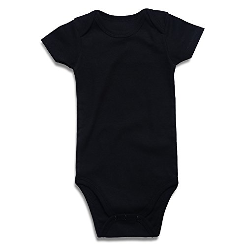 ROMPERINBOX Unisex Solid Black Baby Bodysuit 0-24 Months Multi-packs Interlock 195 Gsm (0-3M, Black 5 Pack)