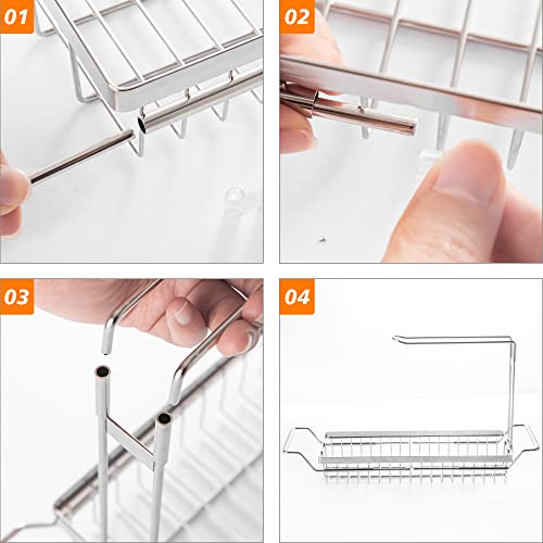 HOOOKIMM Kitchen Sink Sponge Caddy Stainless Steel, Kitchen Sink Organizers for Sponges and Towels, Sponge Caddy for Kitchen Sink, Sink Storage Rack Holder, Rustproof, and Non-Slip.