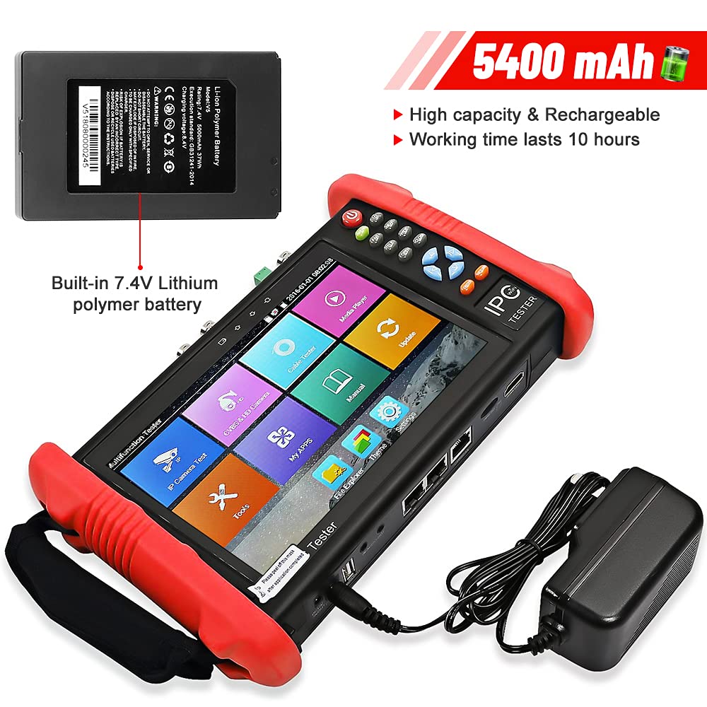 Wsdcam 7 Inch All in One IPS Touch Screen IP Camera Tester Security CCTV Tester Monitor with SDI/TVI/AHD/CVI/POE/4K H.265/1080p HDMI in&Out/RJ45-TDR/Firmware Update Upgraded 9800ADHS-Plus