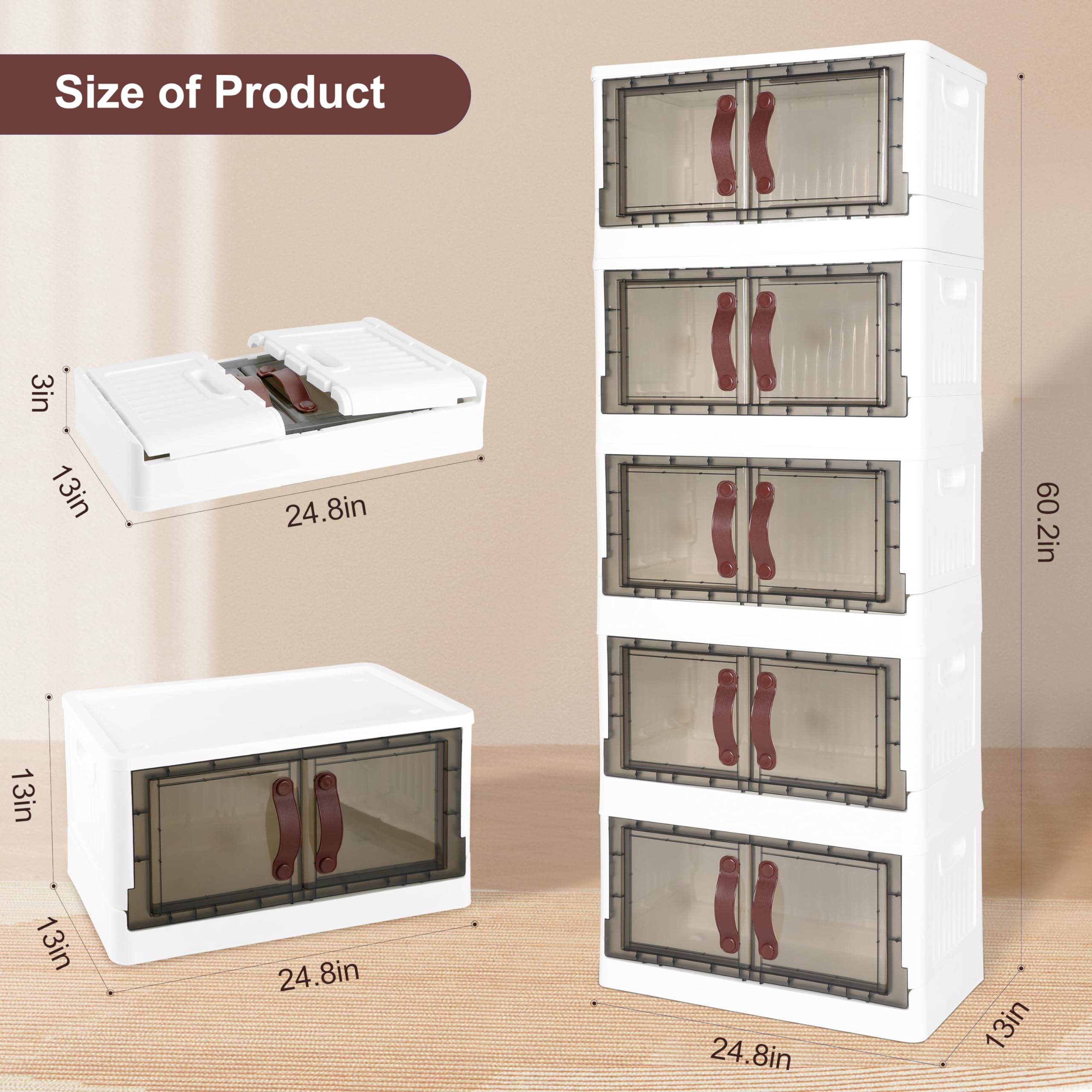 YSSOA Plastic Storage Bins with Lids, 50Gal-5 Tiers, White-Clear Brown Door