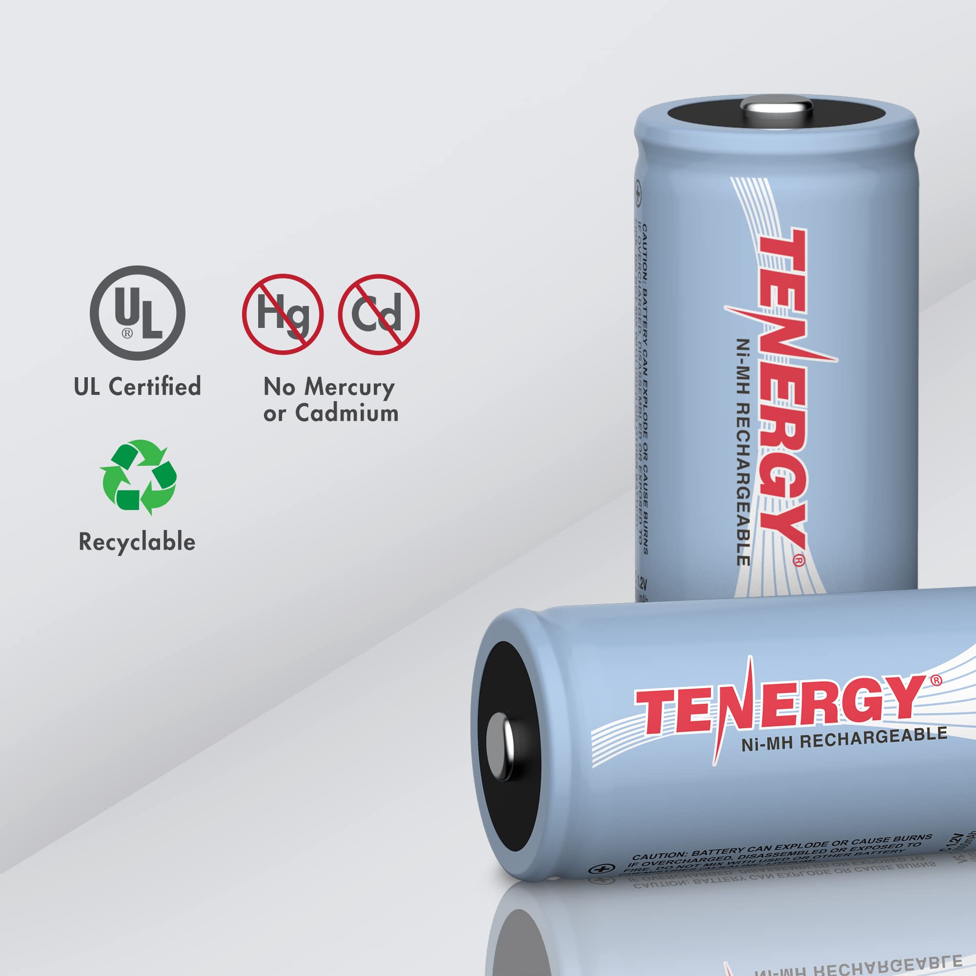 Tenergy C Size Battery 1.2V 5000mAh High Capacity NiMH Rechargeable Battery for LED Flashlights Kids Toy and More (8 pcs)