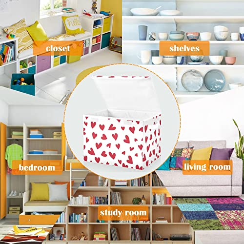 CaTaKu Heart Red Cute Storage Bins with Lids and Handles, Fabric Large Storage Container Cube Basket with Lid Decorative Storage Boxes for Organizing Clothes