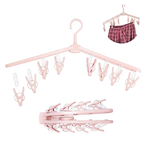 Fineget Foldable Clothes Travel Hangers with Clips Clothes Drying Racks Socks Lingerie Plastic Non Slip Skirt Hangers Closet Laundry Organization Hangers Pnk