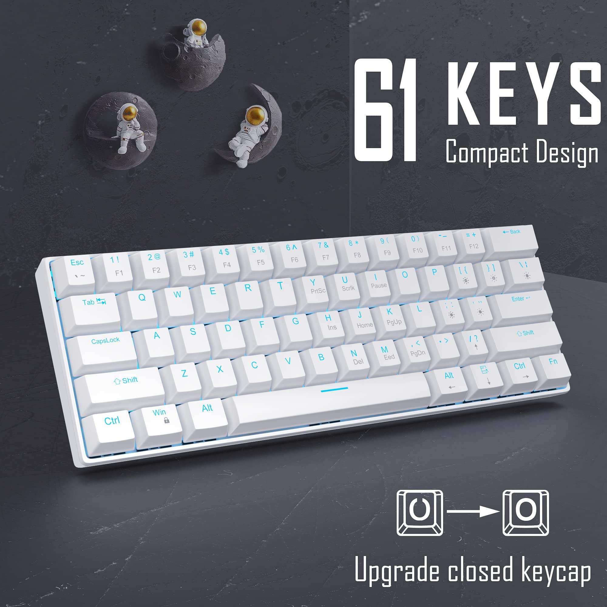 CMUNBBB 60 Percent Mechanical Gaming Keyboard, White Gaming Keyboard with Red