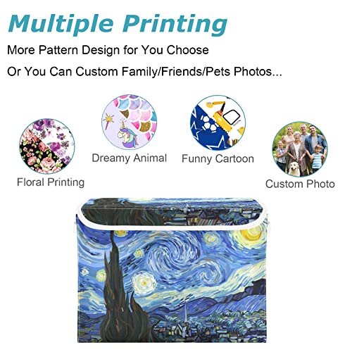 CaTaKu Large Fabric Storage Bins With Lids, Van Gogh The Starry Night Storage Boxes With Handles for Organizing Clothes, Collapsible Storage Cube Bins Baskets for Shelves