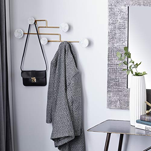 Deco 79 Wood 6 Hangers Wall Hook, 24" x 2" x 7", Gold