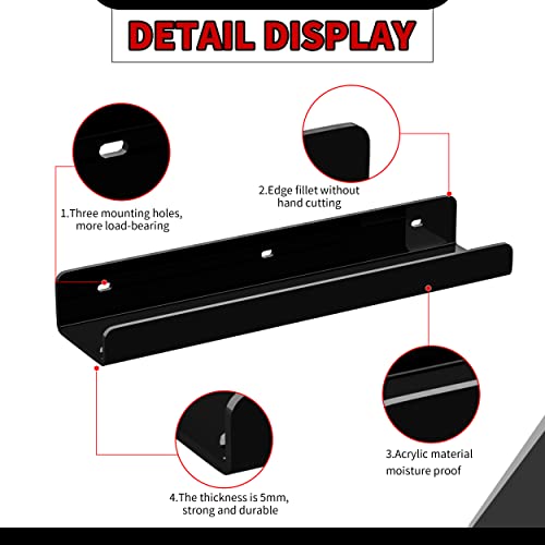 Hexsonhoma 16.5 Inches Black Wall Shelf, 1 Pack, Acrylic Wall Storage Shelf in U Shape, Thick Acrylic, Big Capacity Hold Max 30 Lbs