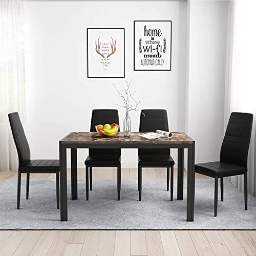 DKLGG 5 Piece Dining Room Table Set, Modern Kitchen Table Set for 4, Faux Marble Dinner Table with 4 Dining Chairs, Dining Table Sets for 4 Home Furniture for Small Spaces, Dining Room