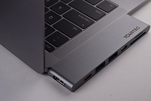 Tovatec Aluminum USB C Adapter Hub for 2016/2017 MacBook Pro 13 and 15 40Gbs Thunderbolt 3, 4k HDMI, Pass-Through Charging, Space Gray, 4.5"