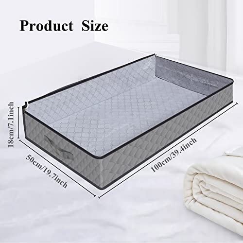 Homelove Under Bed Storage Bags, 2 Pack Fabric Underbed Storage Containers with Reinforced Handles and Clear Window Foldable Bedroom Organizer Bags Bin for Blankets Clothes Comforters Toys,Grey