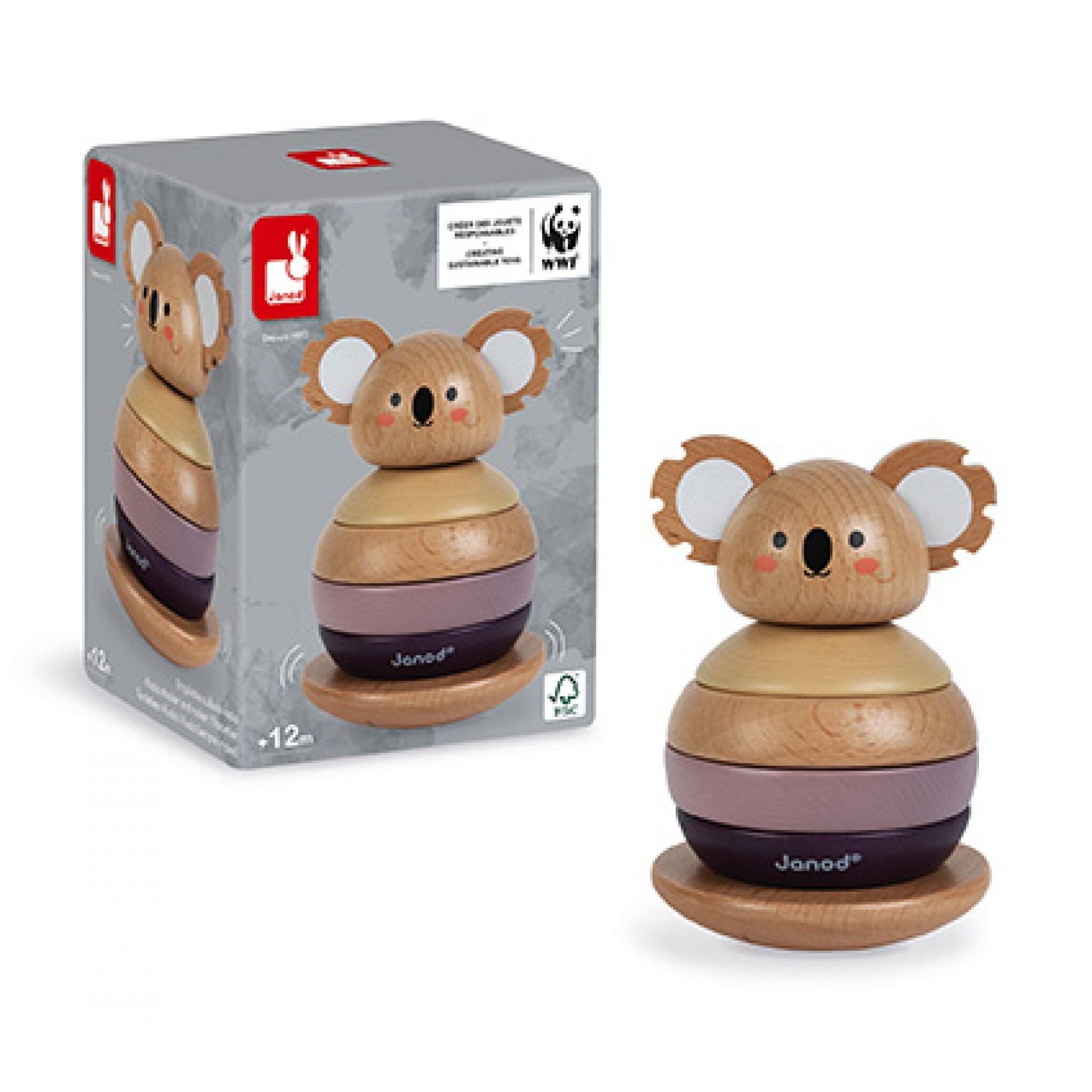 Janod World Wildlife Federation – Wooden Tumbling Koala - 6 Piece Set – Ages 12 Months+ - J08601