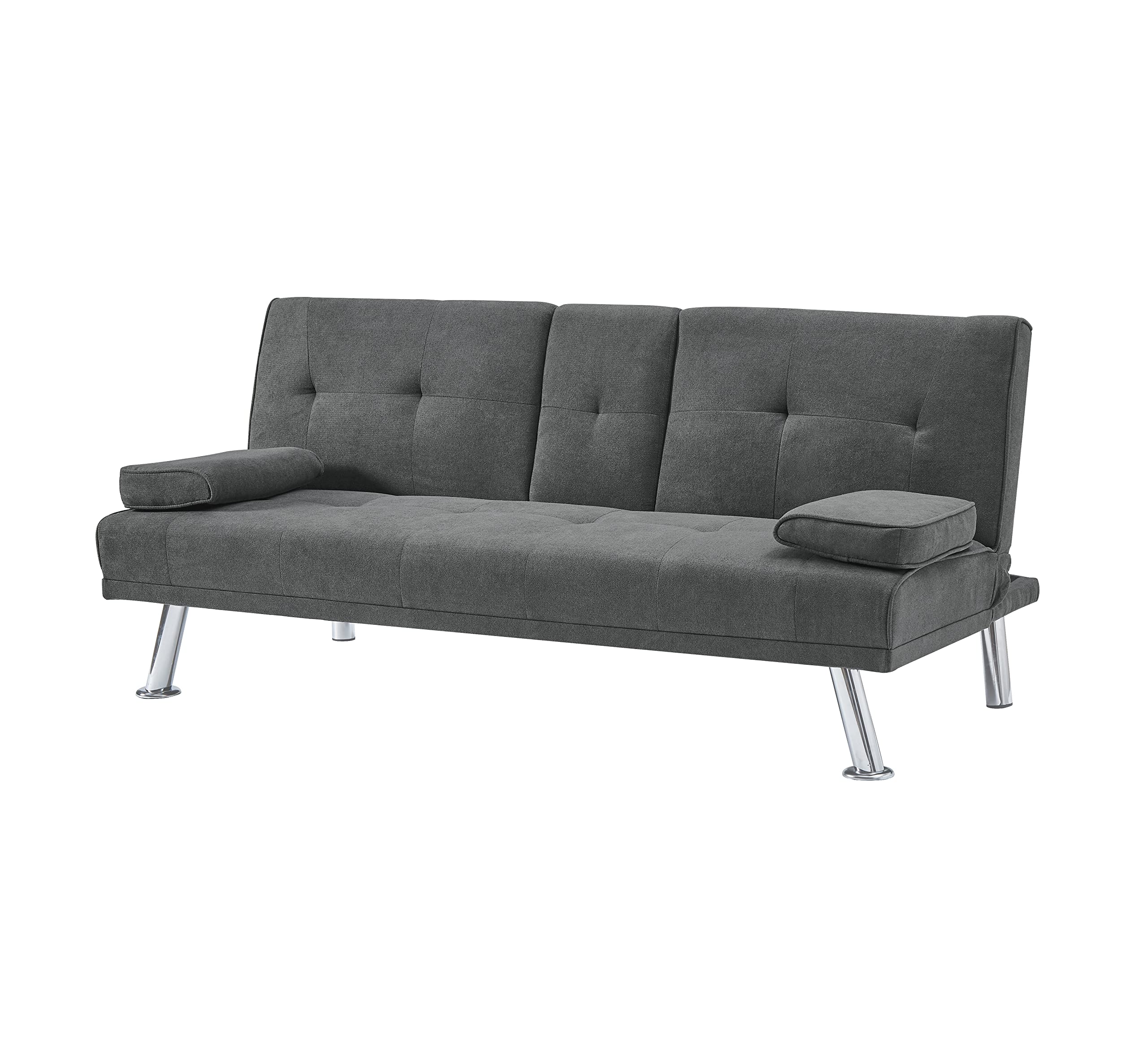 DKLGG Convertible Futon Sofa Bed, Upholstered Sofa Couch, Recliner Loveseat Folding Daybed with 2 Cup Holders and Removable Armrests Sleeper Sofa for Small Space, Home, Living Room, Dark Gray