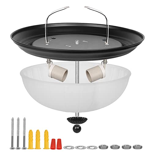 Farmhouse Indoor Flush Mount Ceiling Light Fixture Vintage Dome Flushmount 2-Light with Alabaster Glass for Bedroom Hallway Kitchen Dining Room (Round)