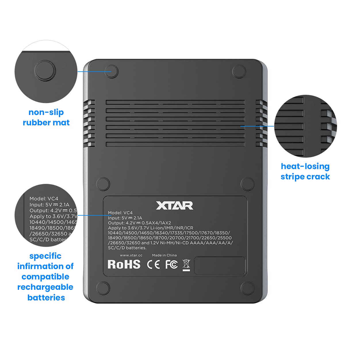 XTAR VC4 Charger for Lithium-ion and Ni-MH Batteries (Authentic USA Version)