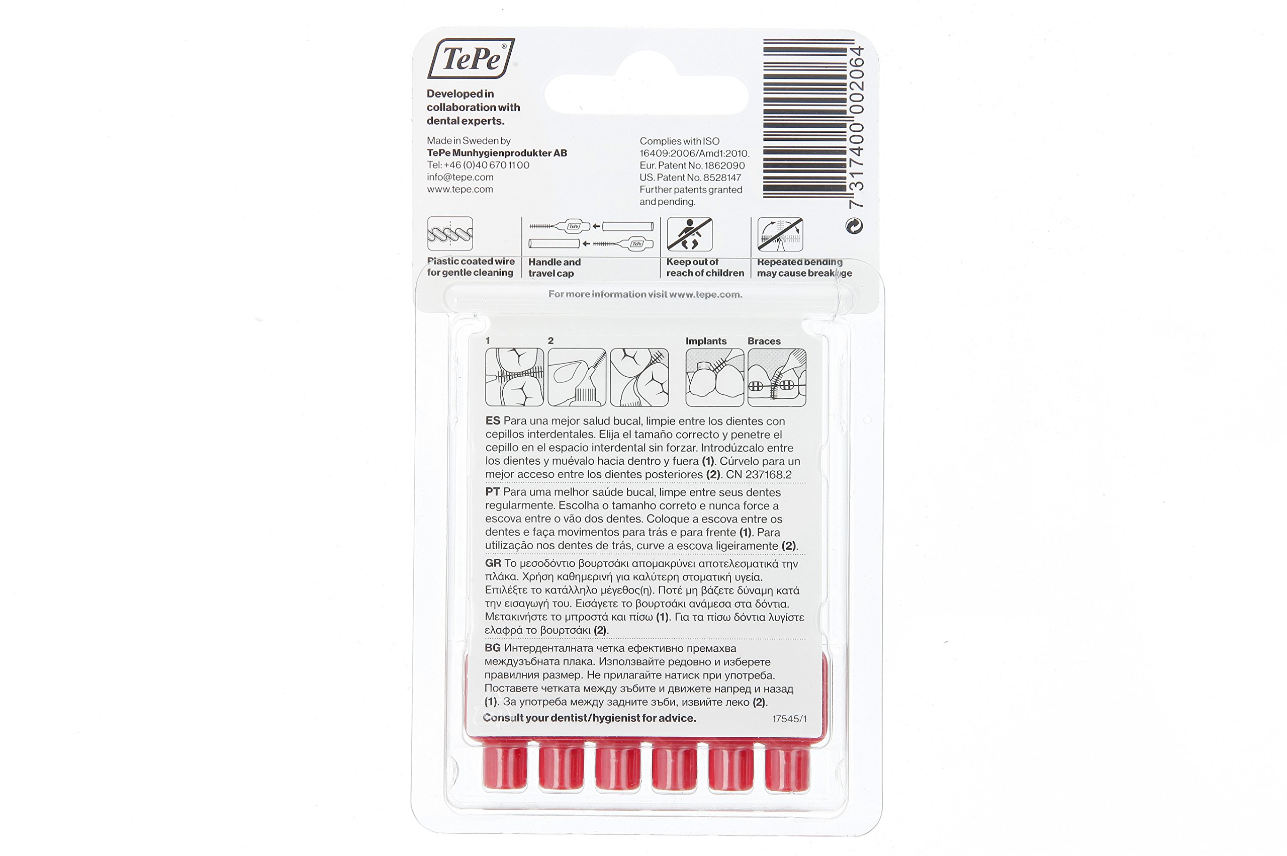 TePe Interdental Brush, 0.5 mm, Red, Blister Pack of 6