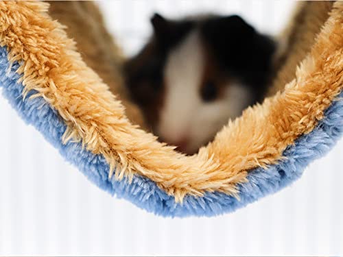 Fleece Winter Warm Rat Hammock, Double Layer Hanging Birds Nest Bed with Warm Fleece, Bird Cage Stand Perch, Hideaway Cave Bed Tent, Sleep Bed Cage Accessories for Rat Guinea Pig Chinchilla (Blue)