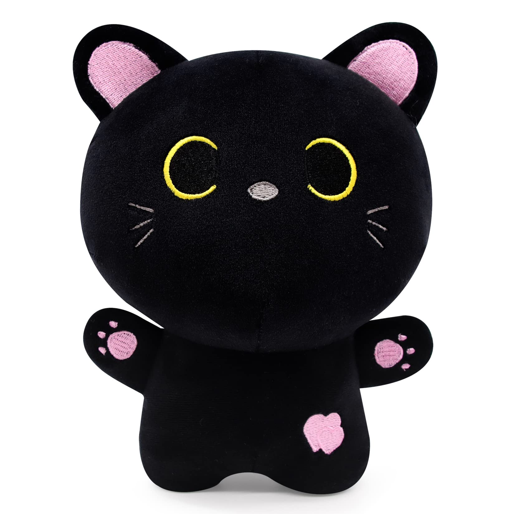 Black Cat Plush Soft Black Cat Stuffed Animal Pillow Toy, Cute Cat Plushie Stuffed Doll Toy for Kids Lover