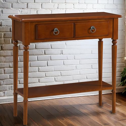 Coastal 30 in. Solid Wood Hall Console Table with Drawer Storage, Pecan Brown β Leick Home, 20027-PC