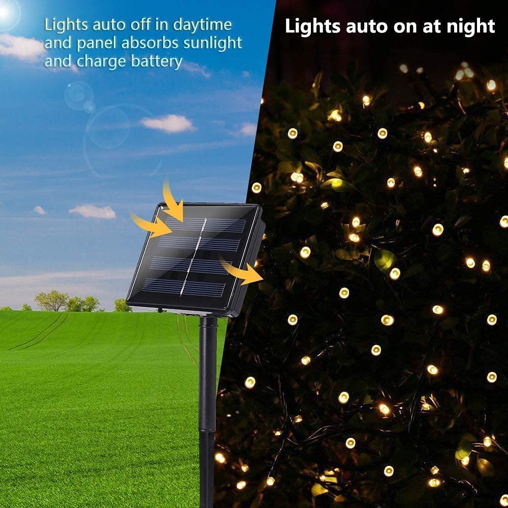 Jnaurb Solar Christmas Lights, 121ft 350 LED Solar String Lights with 8 Modes, Waterproof Outdoor Christmas String Lights for Patio, Garden, Party, Holiday, Christmas Decorations (Wram White)