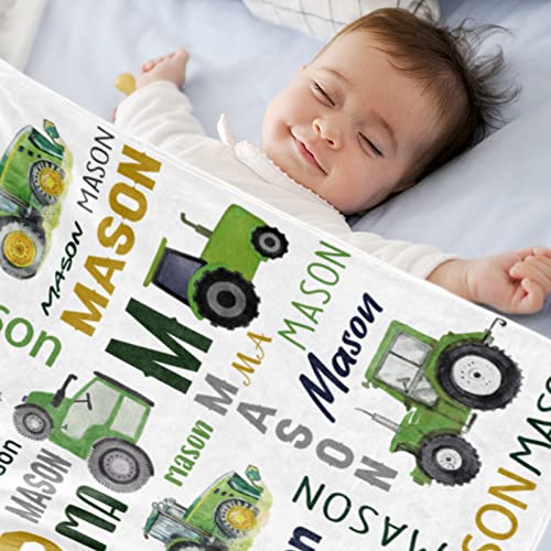 Custom Tractor Blanket with Name for Boys Girls Kids, Personalized Name Blanket Trucks, Soft Flannel Blankets Customized Gift for Children Day Birthday Christmas-40 x50