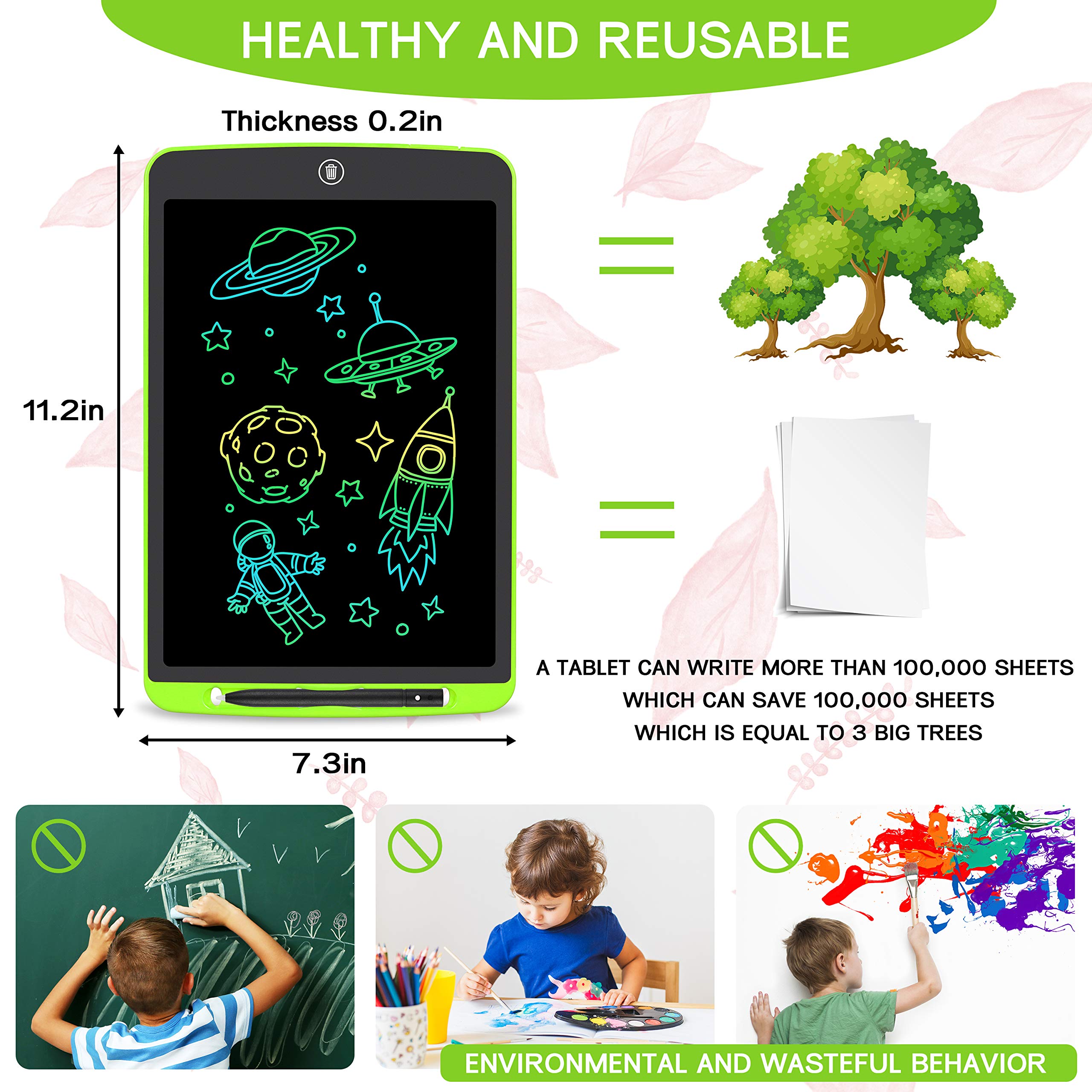 STREET WALK LCD Writing Tablet for Kids,12 Inch Colorful Educational Drawing Tablet, Erasable Reusable Electronic Writing Board, Toddler Doodle Board, Learning Toy Gift for Boys Girls Ages 3-8(Green)