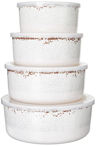 Gibson Home Mauna Melamine 8 Piece Nesting Food Storage Set W/PP Lid- 54OZ, 40OZ, 27OZ, 19OZ β Ice White (135400.08)